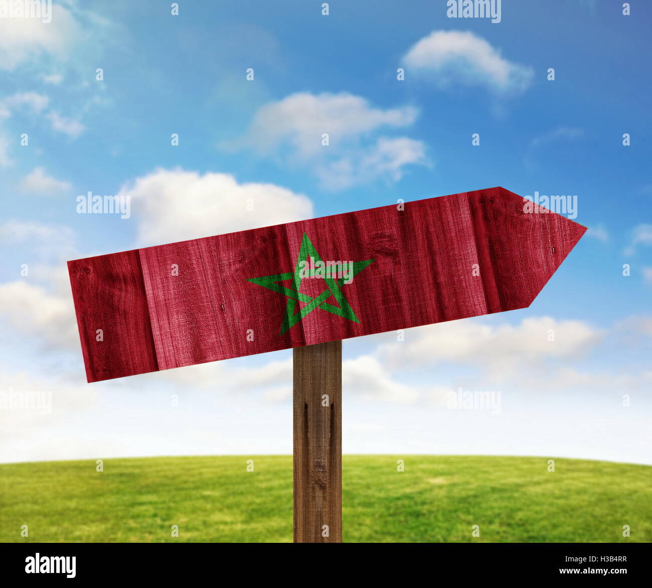 Morocco wooden direction sign on nature background Stock Photo - Alamy