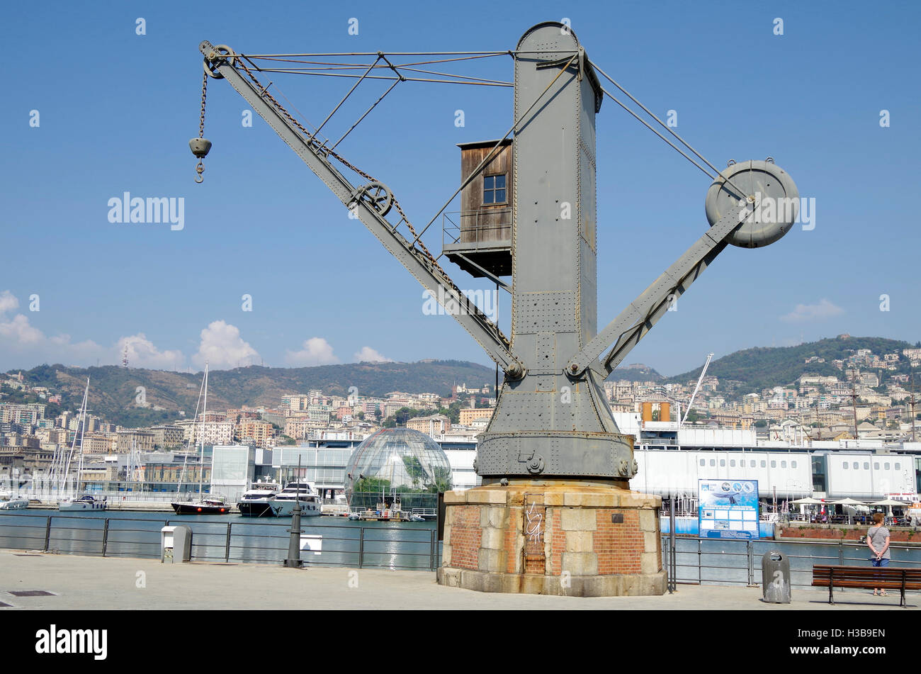 Genoa Italy, Small dockyard crane, historic object Stock Photo - Alamy