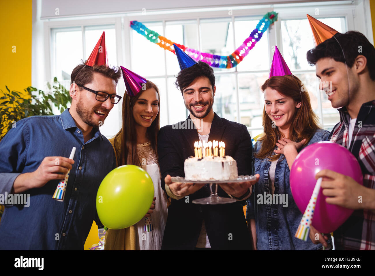 Smiling Business People Birthday Cake High Resolution Stock Photography ...