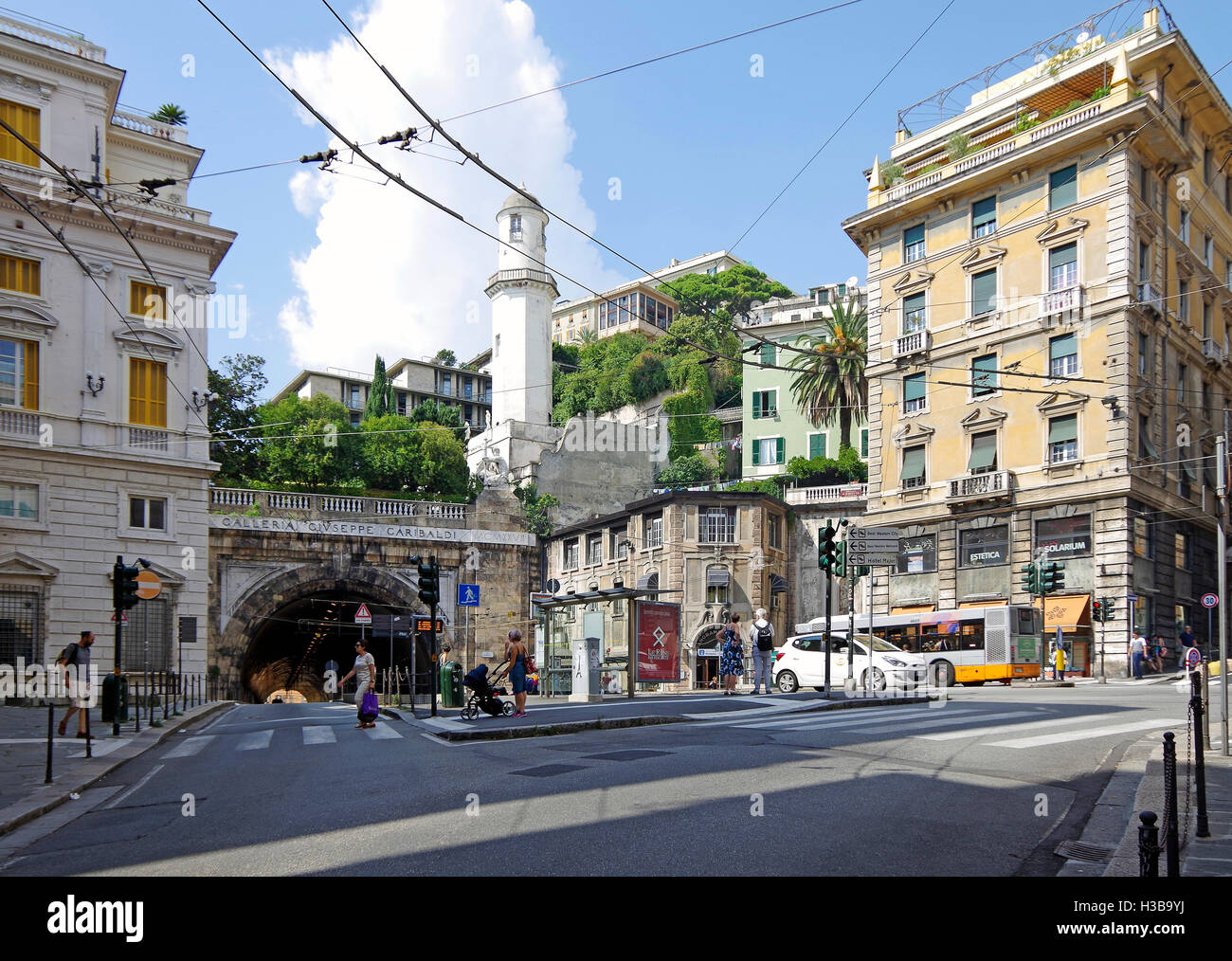Piazza Portello, a busy intersection in Genoa, Italy, junction of many ...
