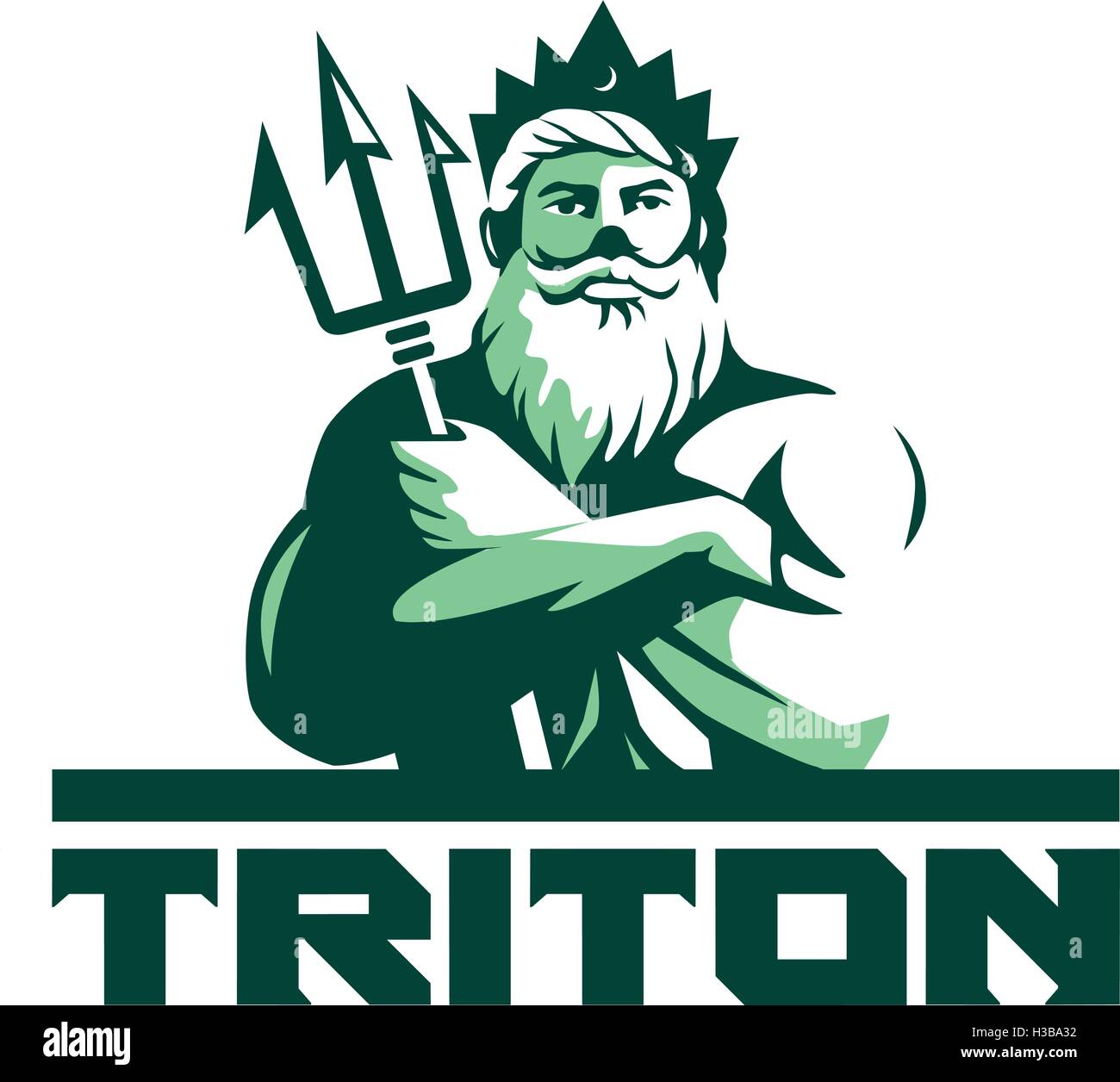 Illustration of triton mythological god arms crossed holding trident ...