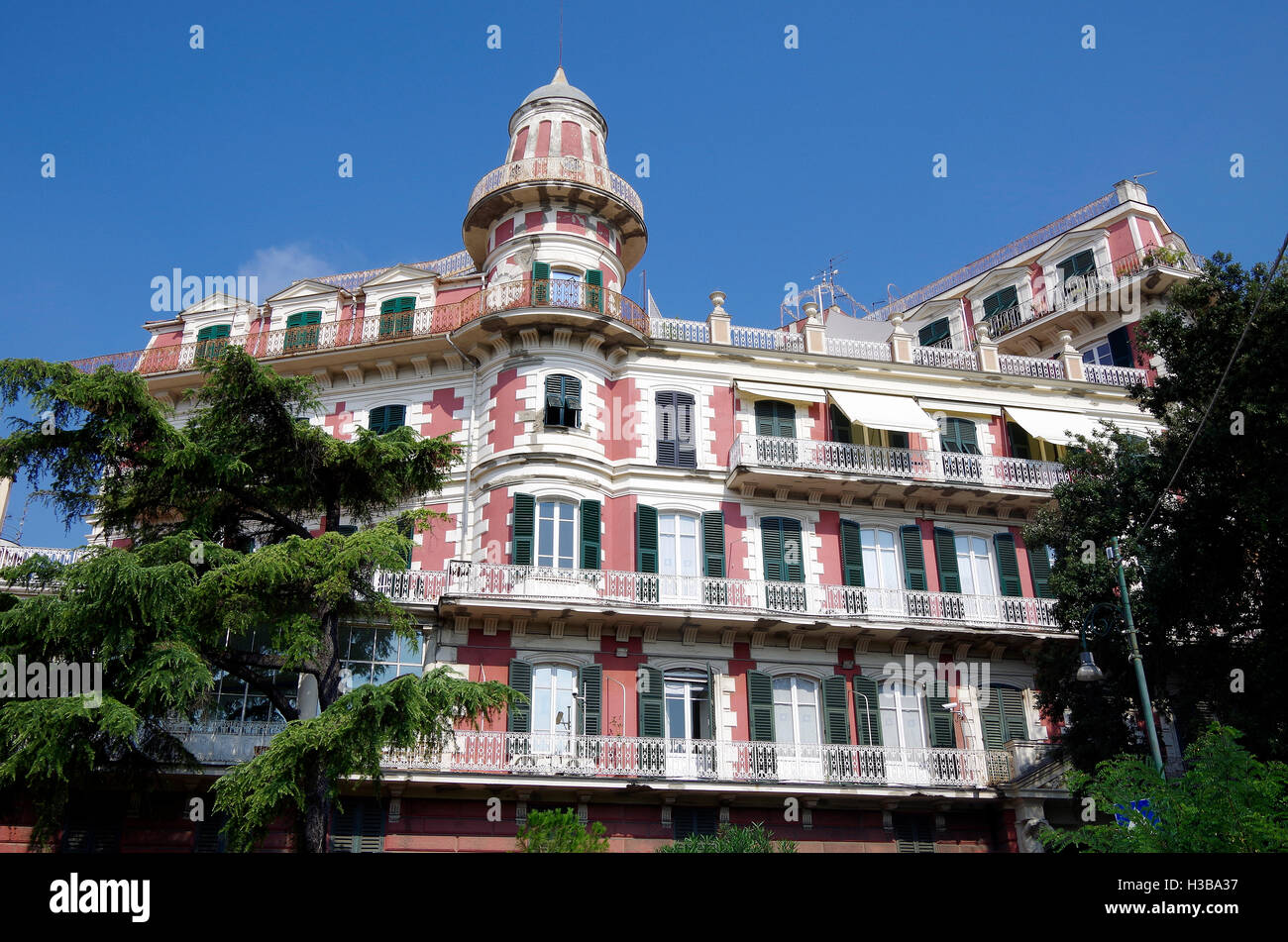 Large apartment building on hillside near Casella railway station in an ...