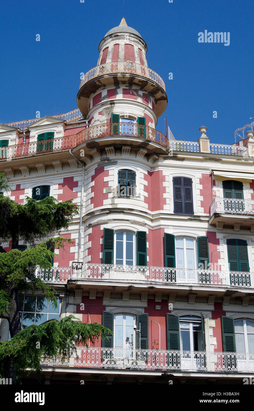 Large apartment building on hillside near Casella railway station in an ...