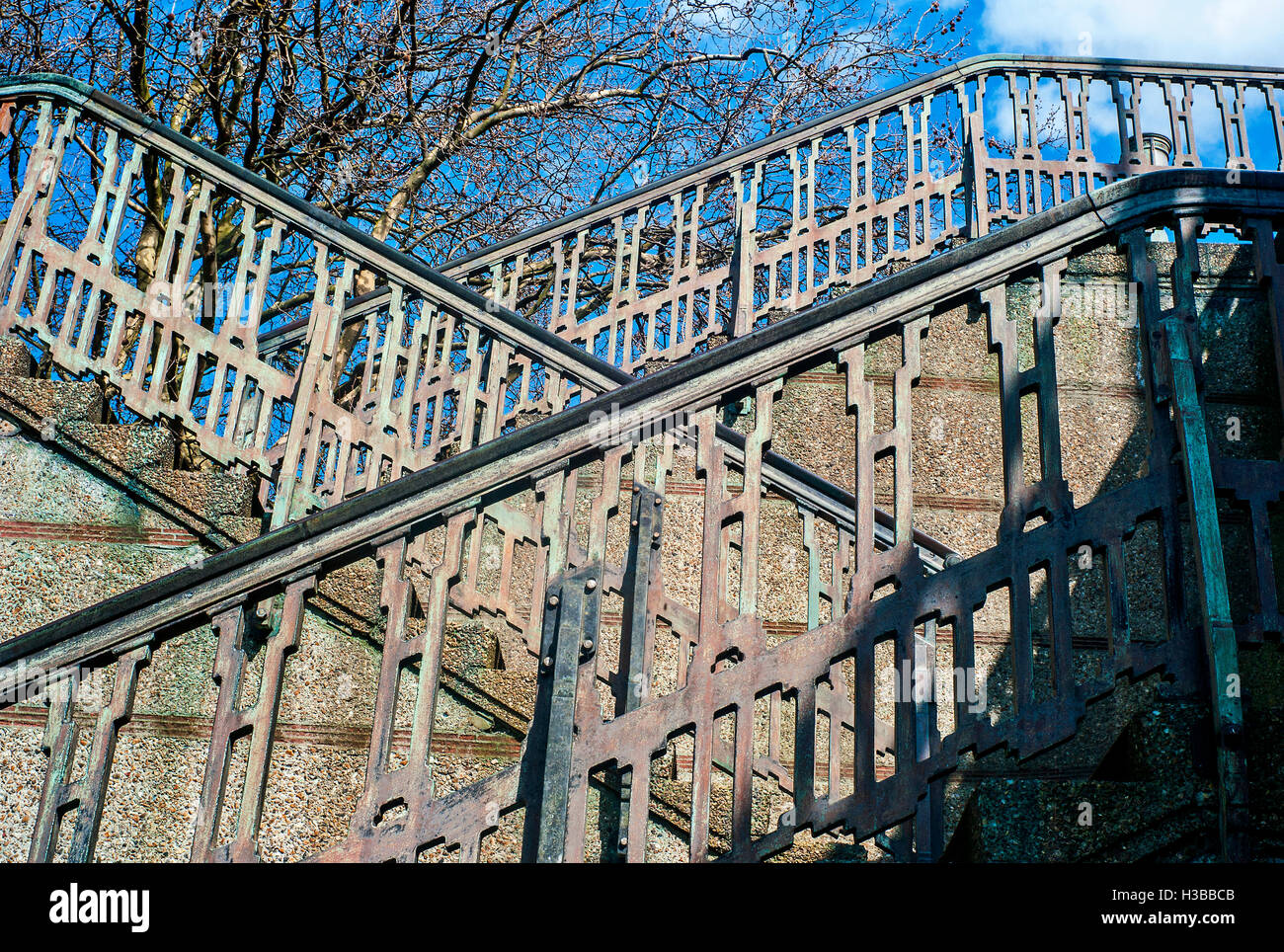 Victorian riverside staircase tree and sky behind Stock Photo - Alamy