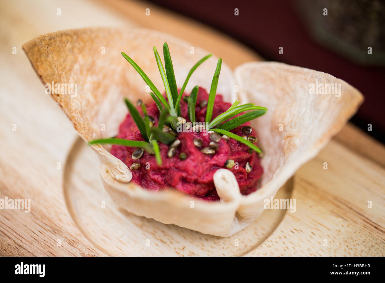 close up of dough cornet with beetroot filling Stock Photo - Alamy