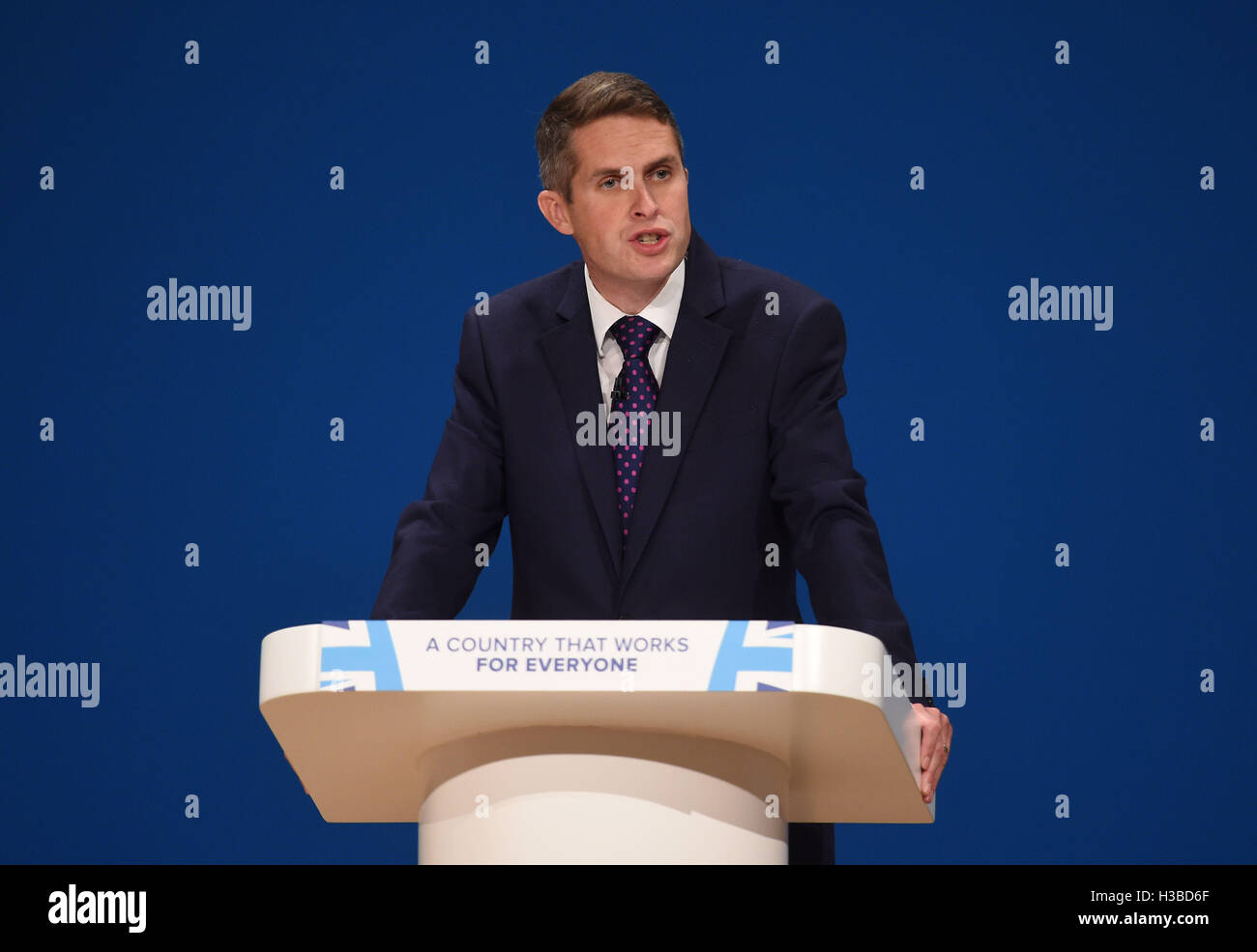 Tory Chief Whip Gavin Williamson addresses the delegates on the fourth ...