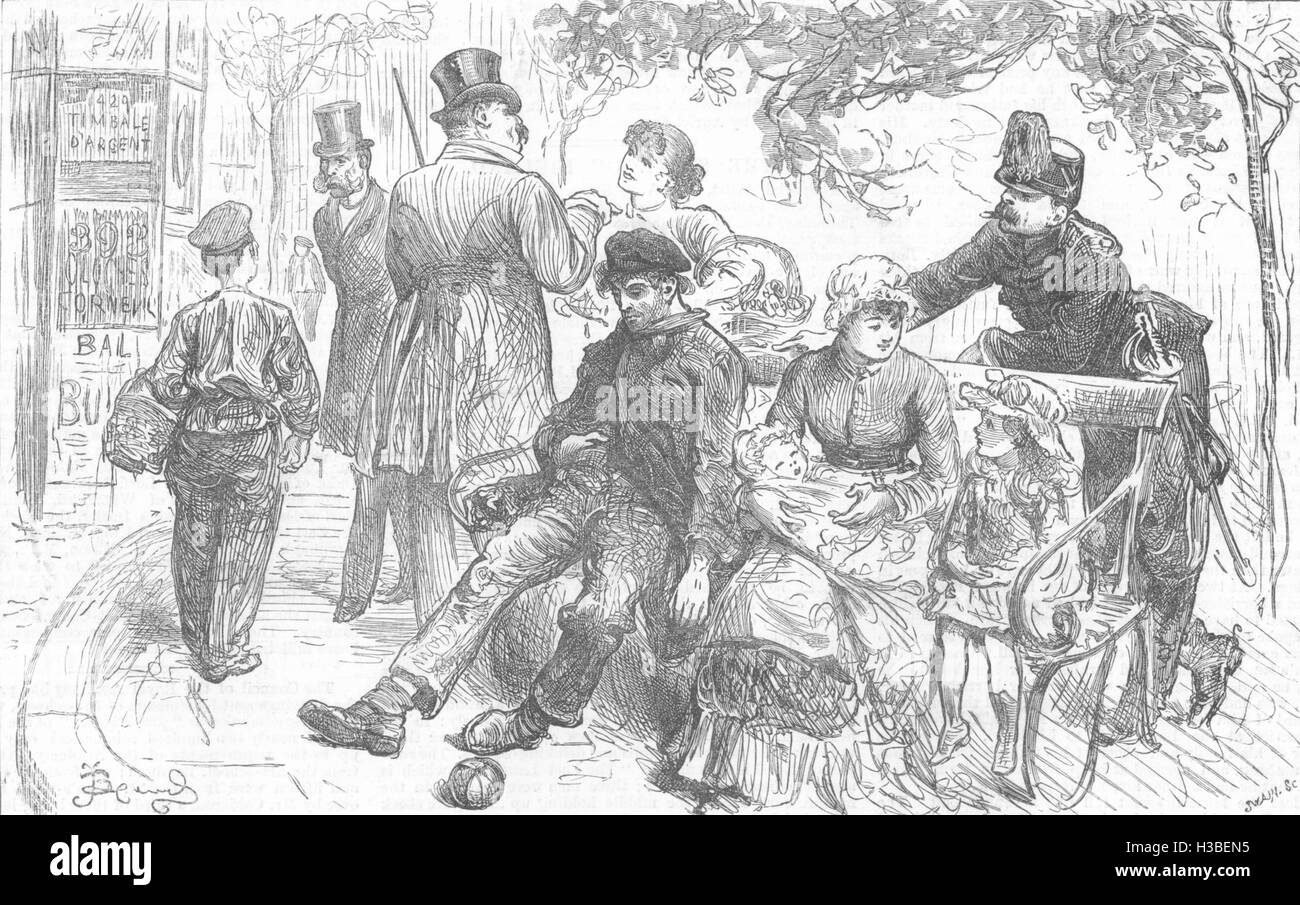SOCIETY Tramp on bench with family Top hats 1882. The Illustrated ...