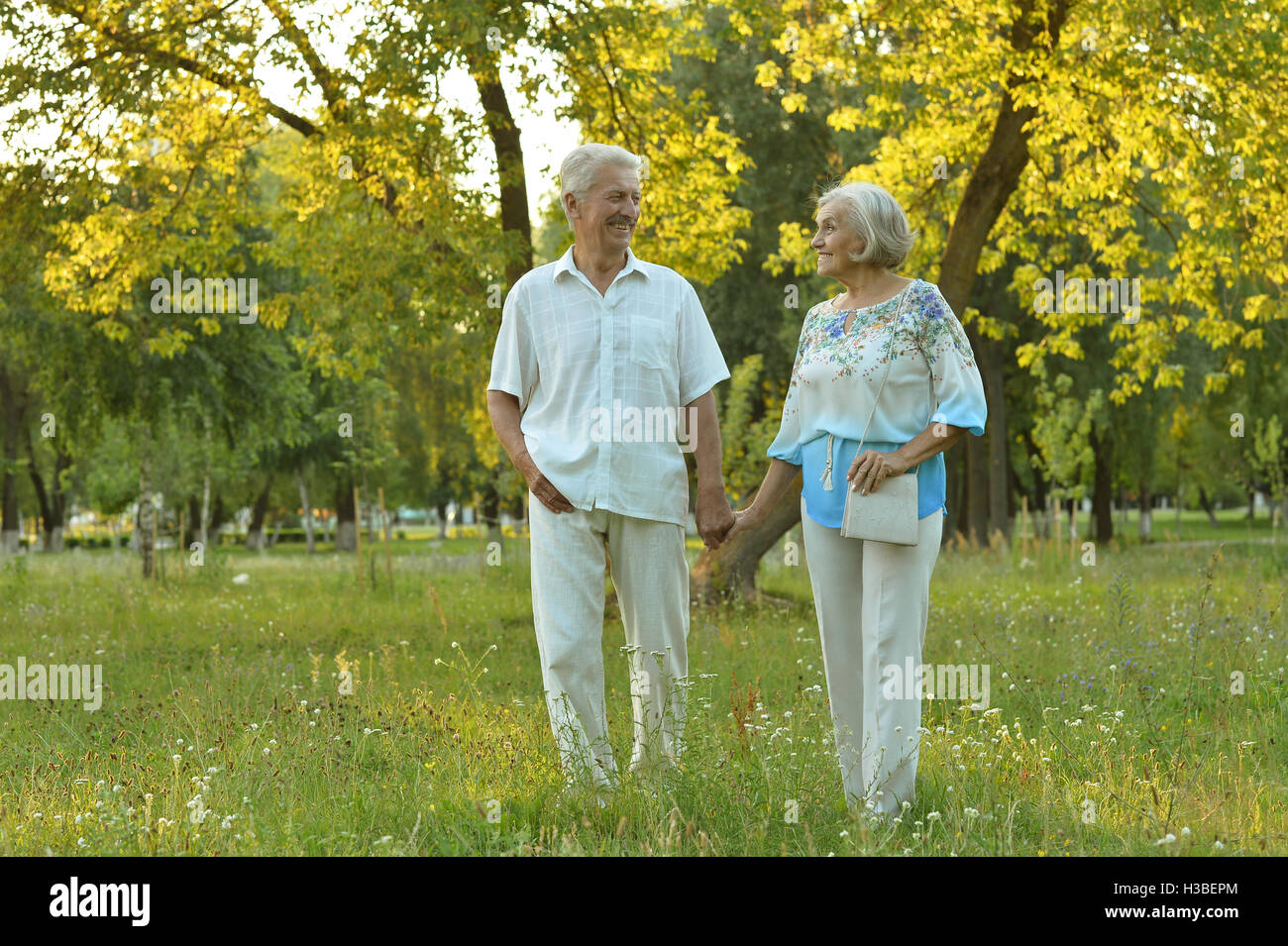 Mature couple on walk in summer Stock Photo - Alamy