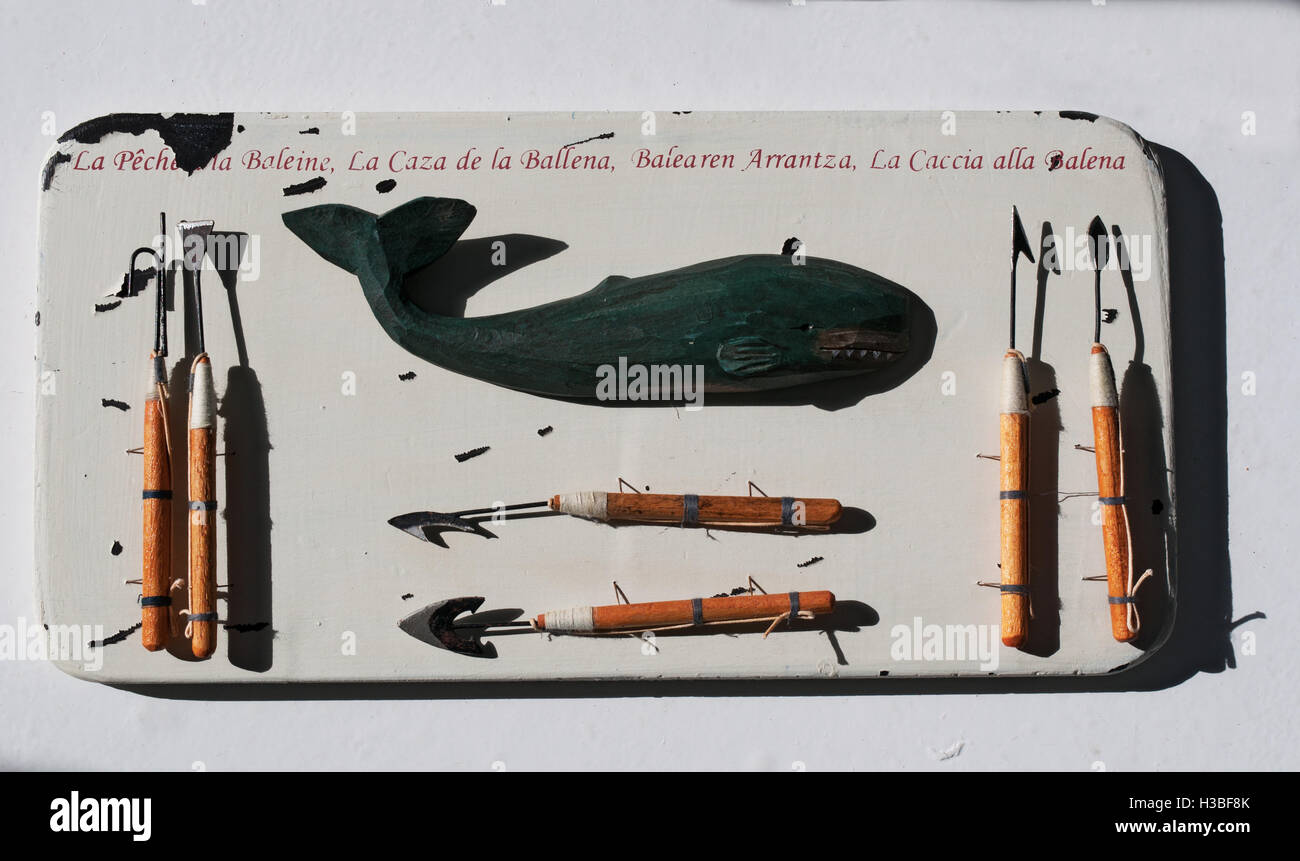 Fuerteventura: a wooden panel with a whale and a collection of fishing ...