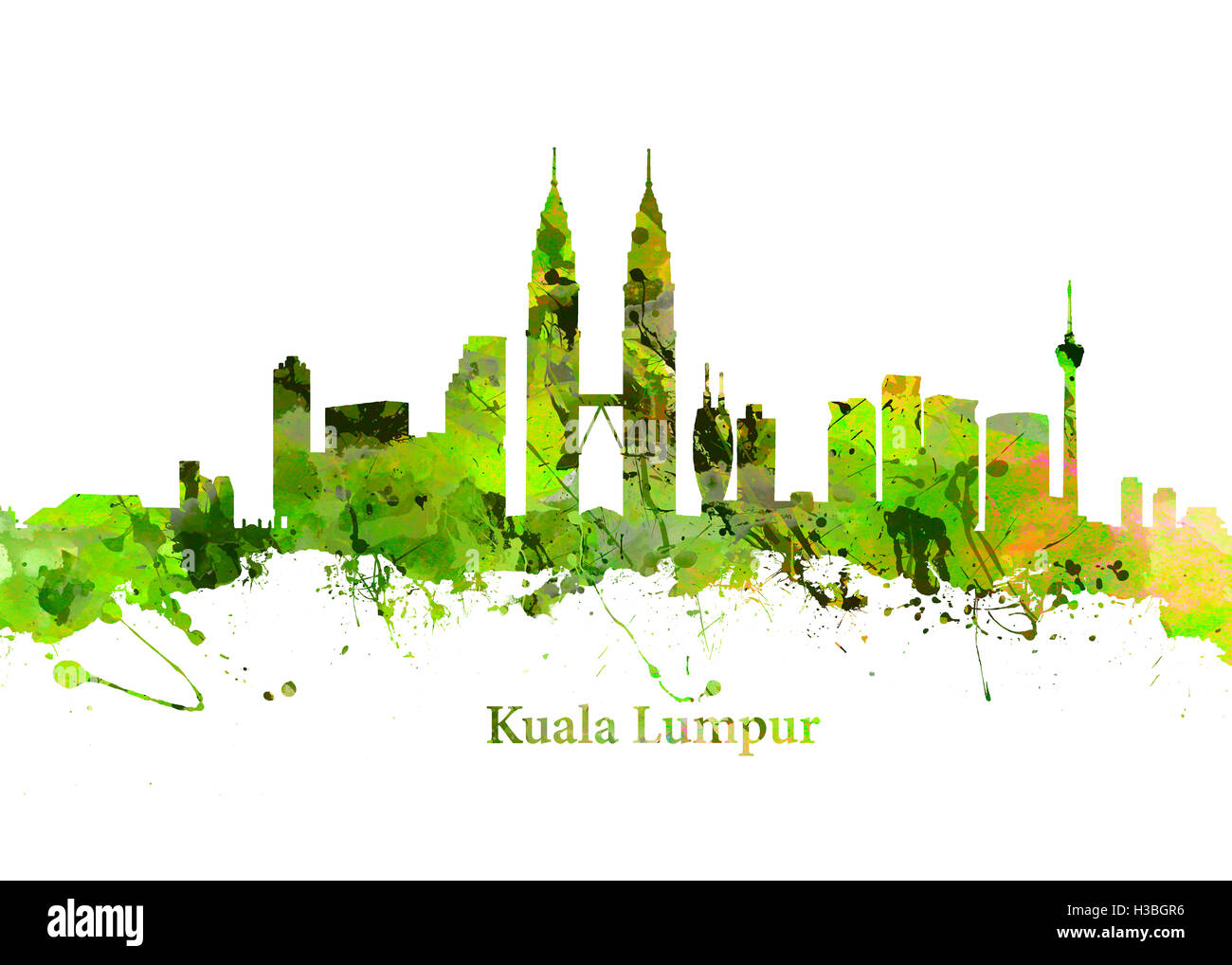 Watercolor art print of the Skyline of Kuala Lumpur Malaysia Stock ...