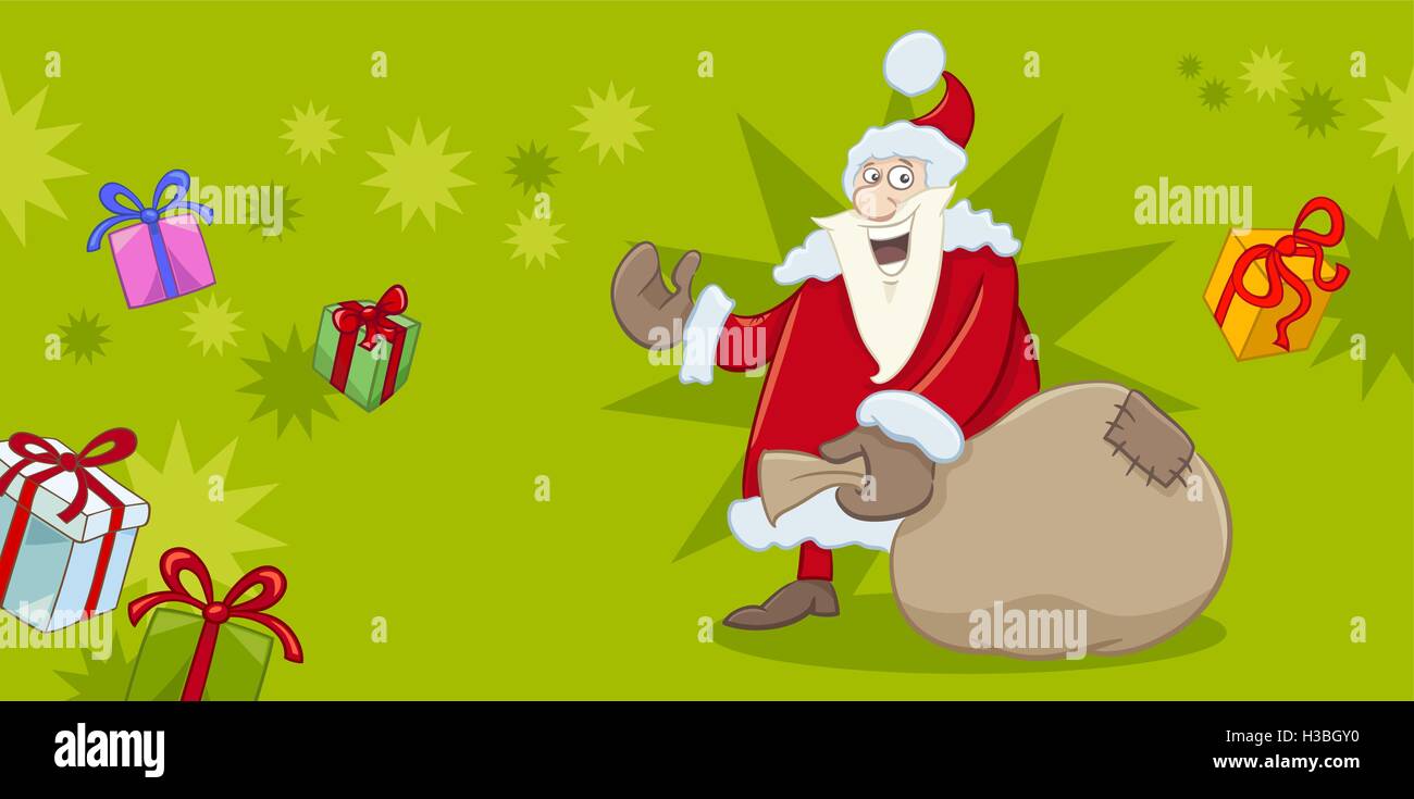 Greeting Card Cartoon Illustration of Santa Claus Character with Sack ...