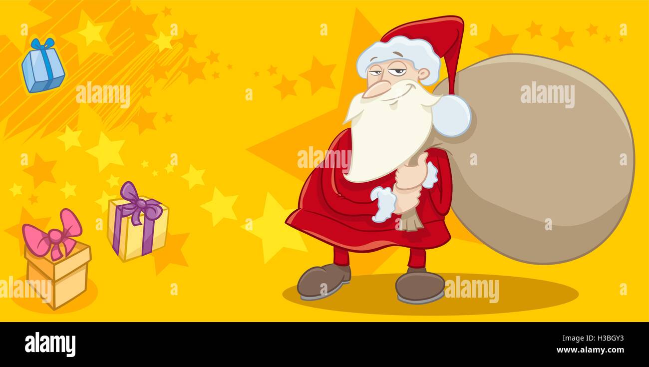 Greeting Card Cartoon Illustration of Santa Claus Character with Sack ...