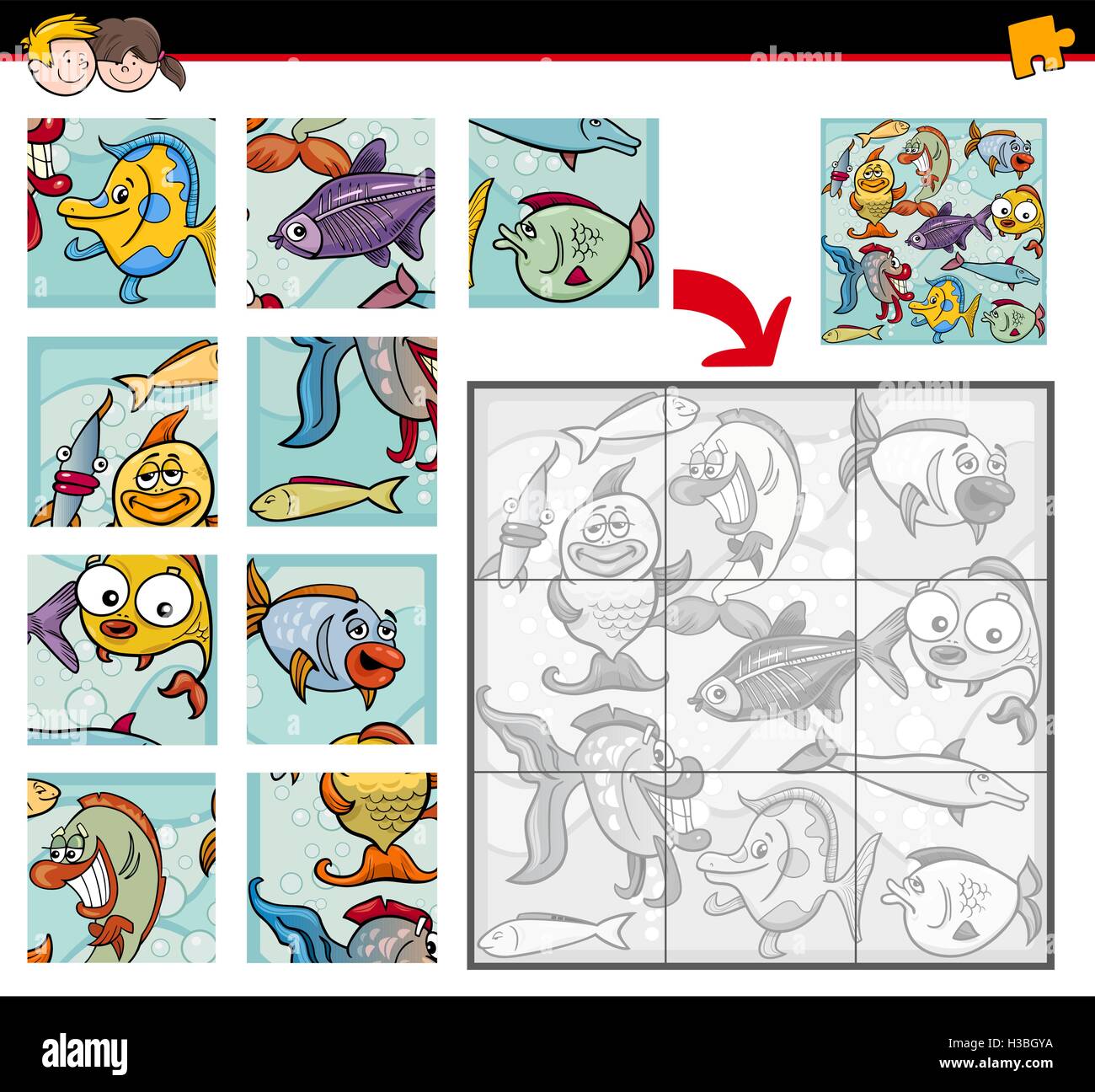 Cartoon Illustration of Education Jigsaw Puzzle Activity Game for ...