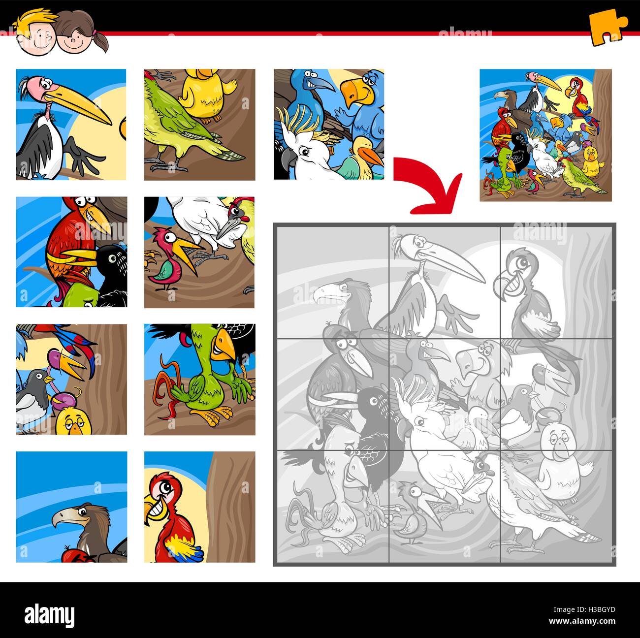 Cartoon Illustration of Education Jigsaw Puzzle Activity Game for ...