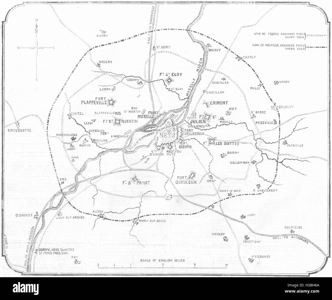 MOSELLE The war fortifications of Metz and besiegers lines 1870. The ...