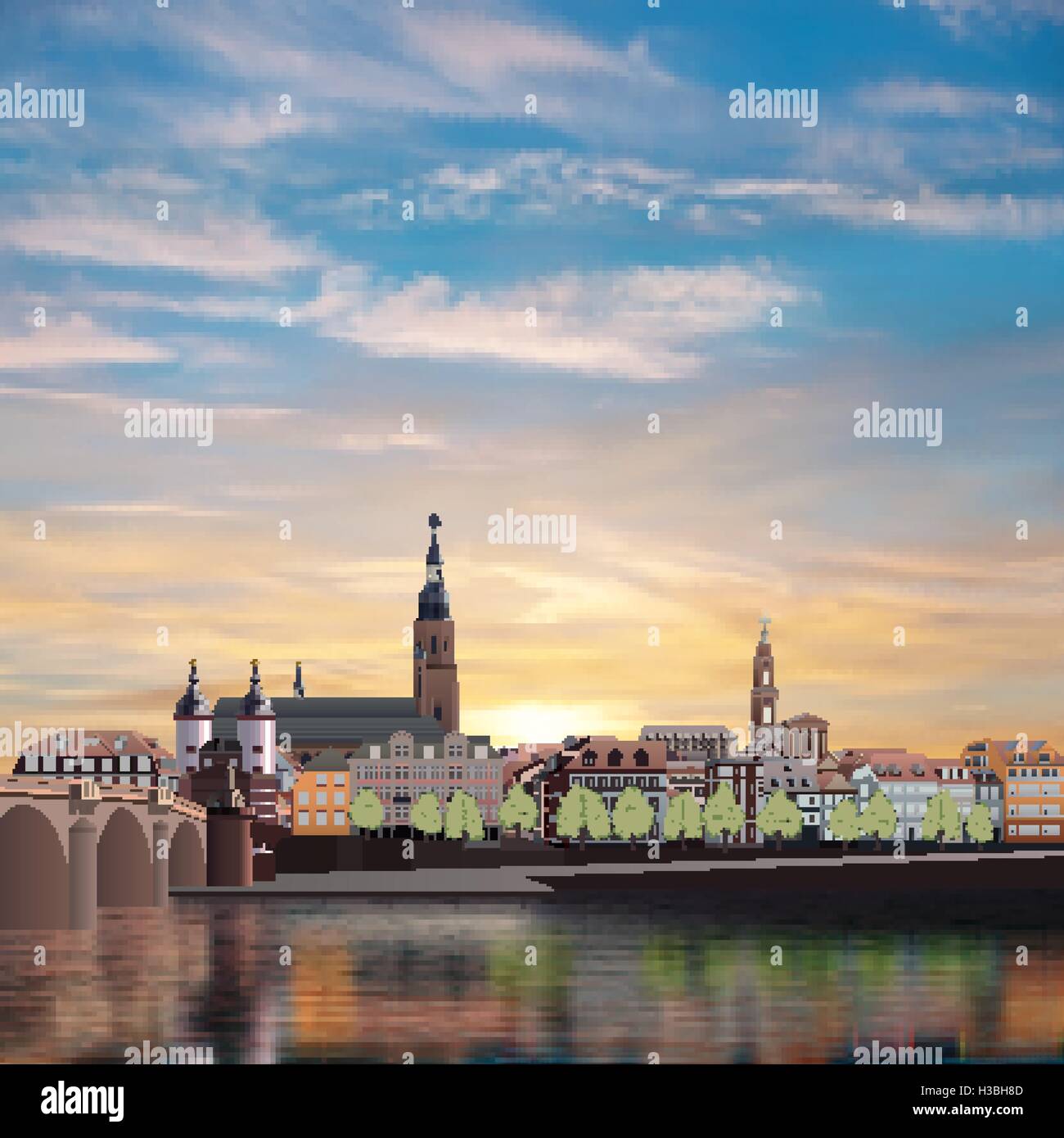 abstract morning background with panorama of Heidelberg Stock Vector ...