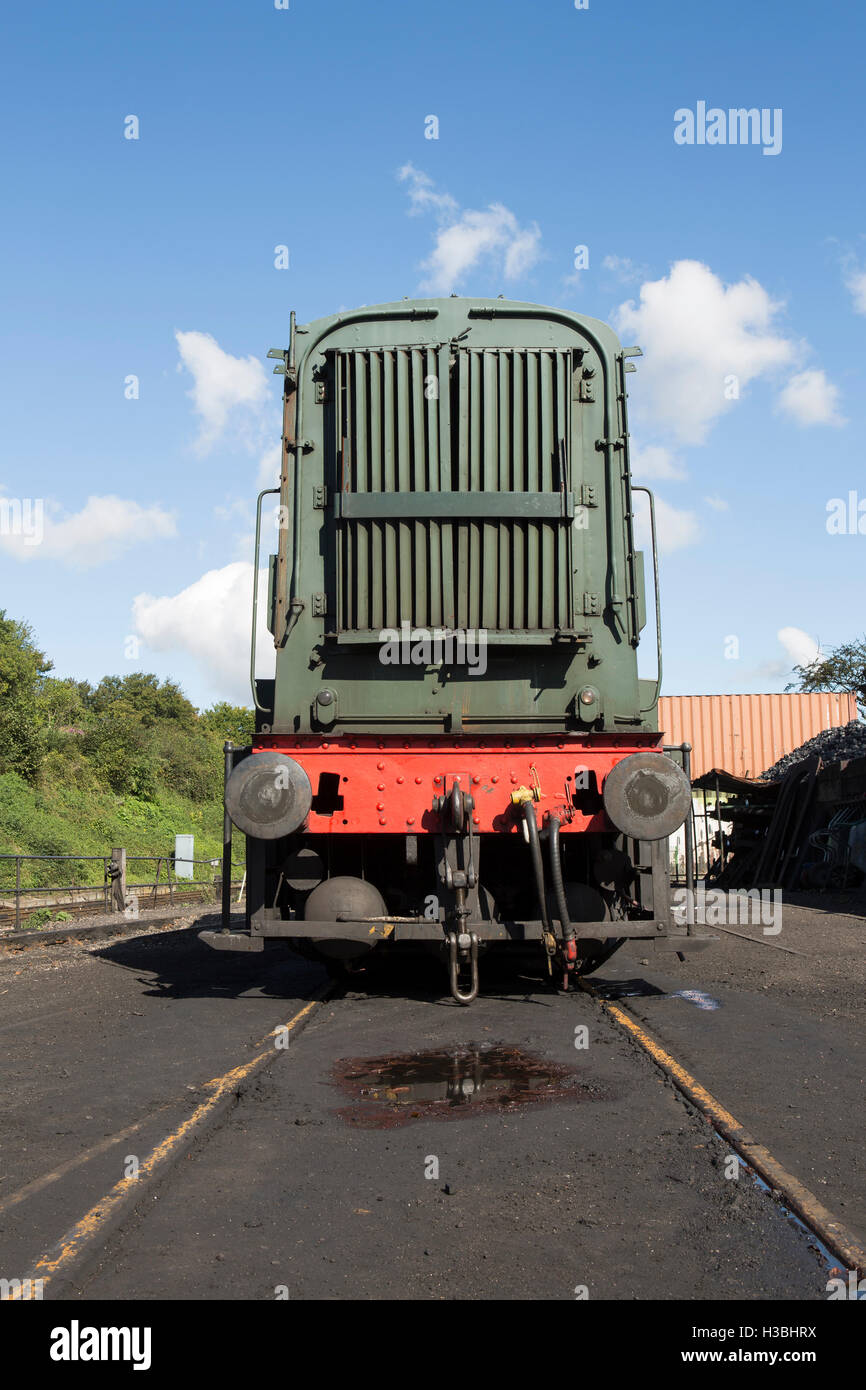 Front of Diesel train in a shunting yard. Detail showing the front ...