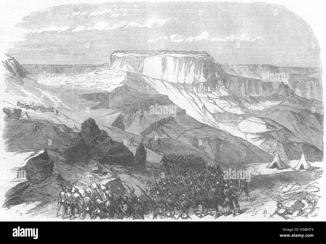 ETHIOPIA War in Abyssinia 33rd foot advancing Magdala,from below ...