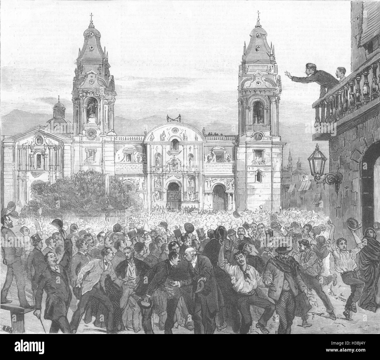 PERU The revolution in Peru-scene on the plaza at Lima 1880. The ...