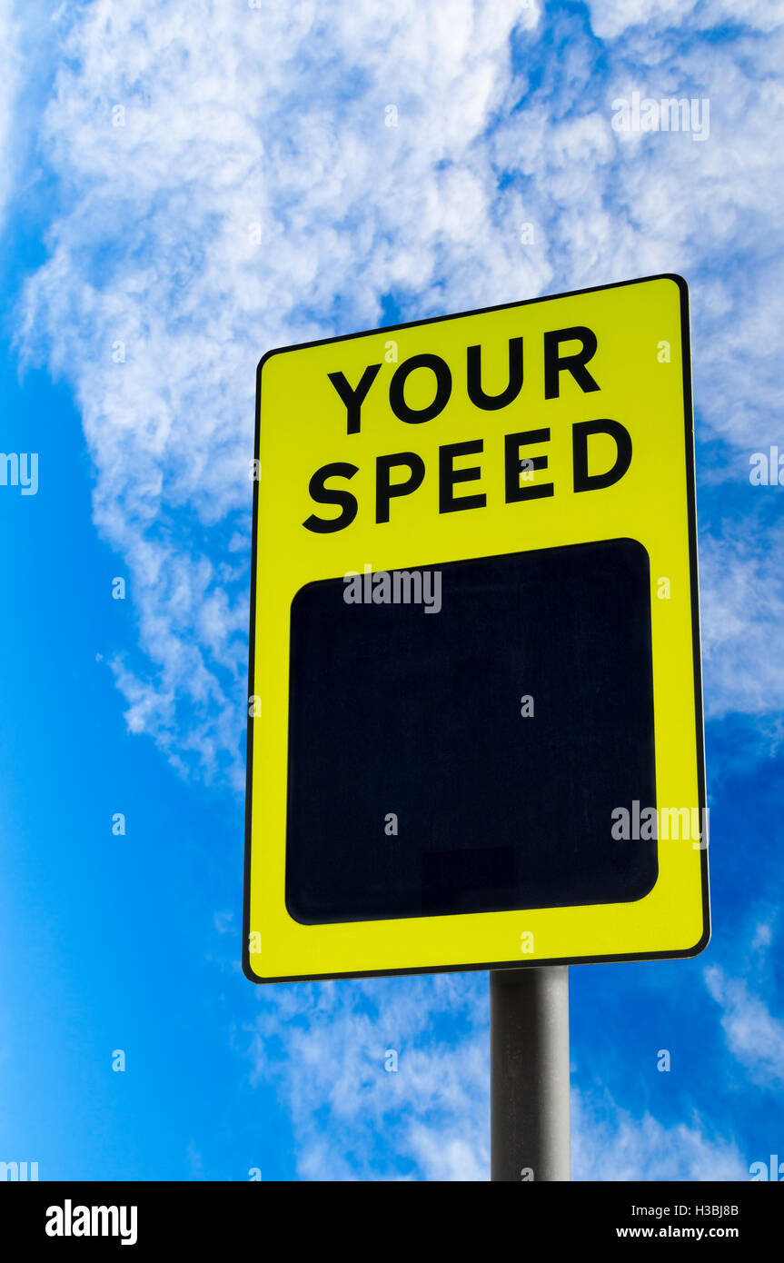 A traffic sign indicating driver's speed with copy space against blue ...