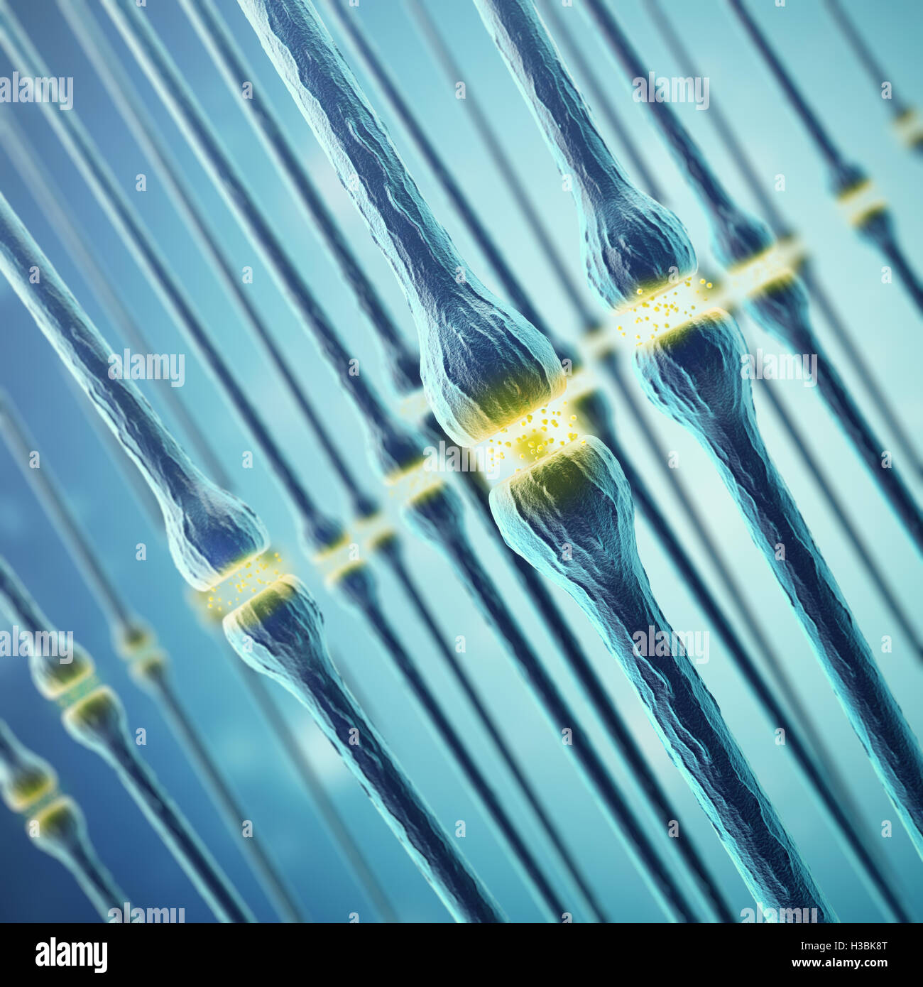 Synaptic transmission, human nervous system. 3d rendering Stock Photo ...