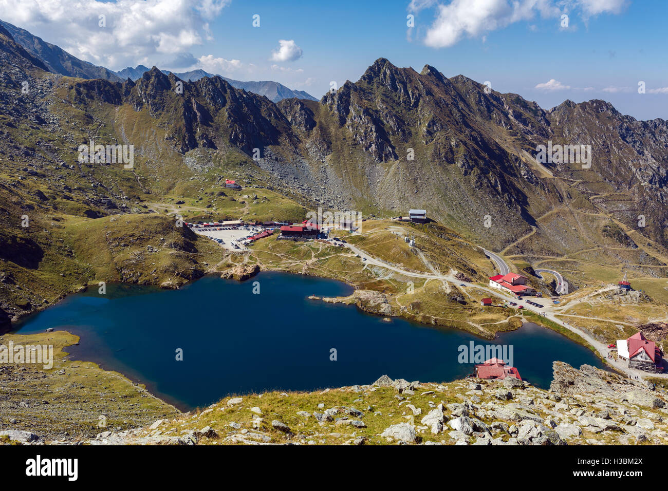 Aerial view of Balea Lake in Romanian Carpathian mountains Stock Photo ...