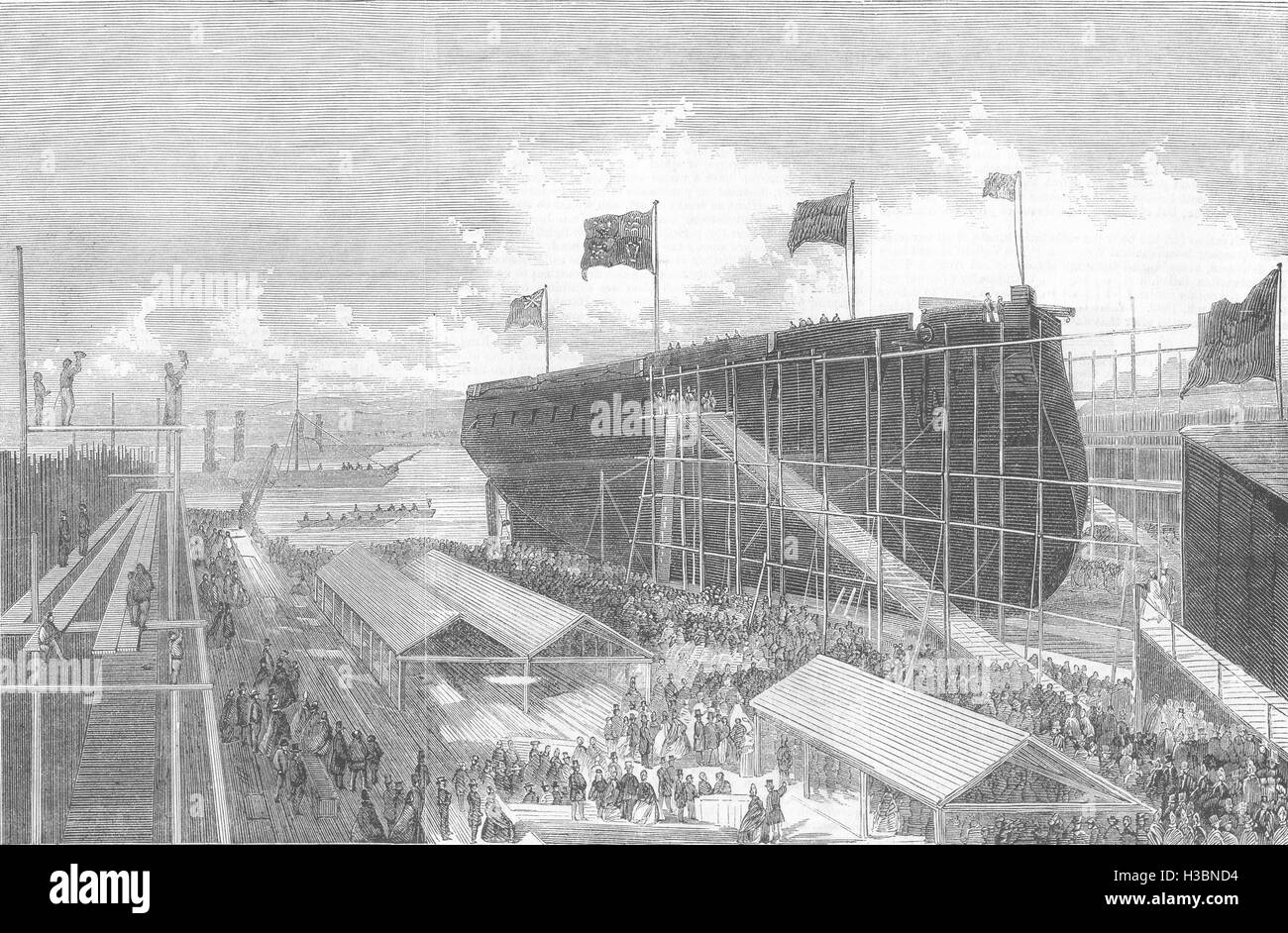 LONDON Launch Valiant ironclad-Ram at Admiralty Yd, Isle of Dogs 1863 ...