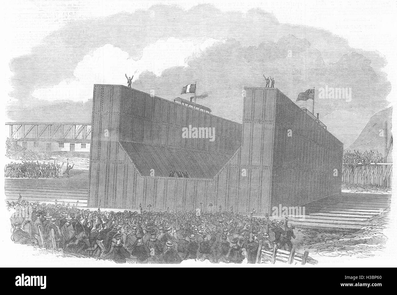 PERU Launch of the Iron floating Dock at Callao, Peru 1866. The ...