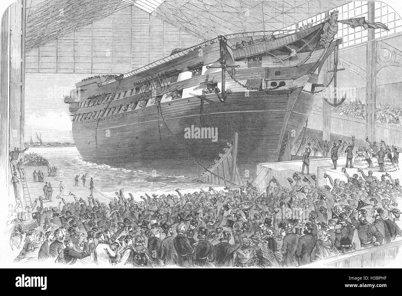 LONDON Launch of the Edgar, the New Line-of-battle ship, at Woolwich ...