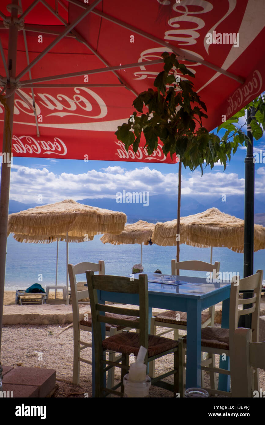 restaurant on the beach in crete,greece Stock Photo - Alamy