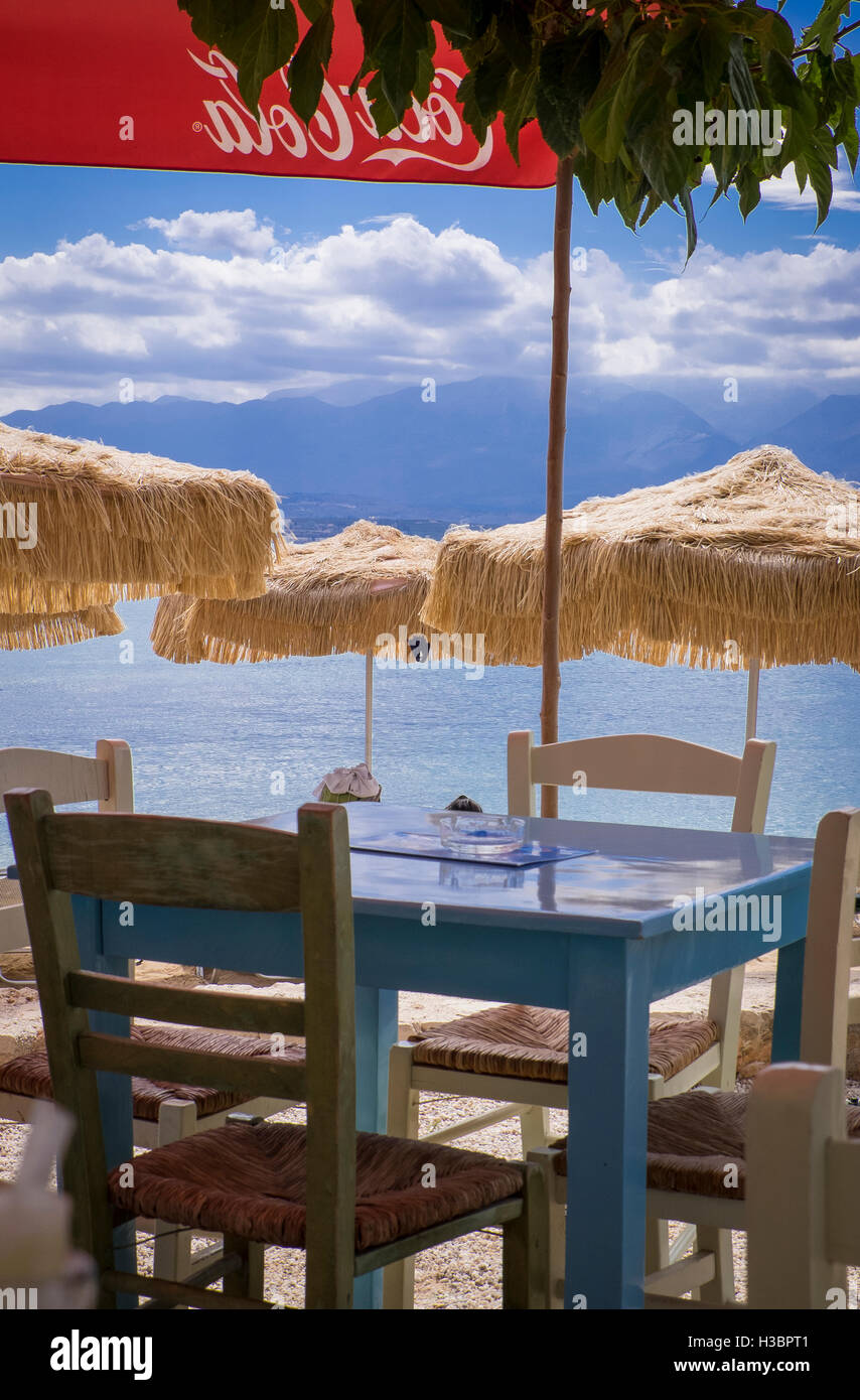 restaurant on the beach in crete,greece Stock Photo - Alamy