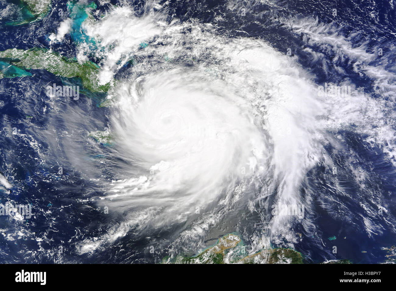 Hurricane Matthew passes over southwestern Haiti in the Caribbean as a ...