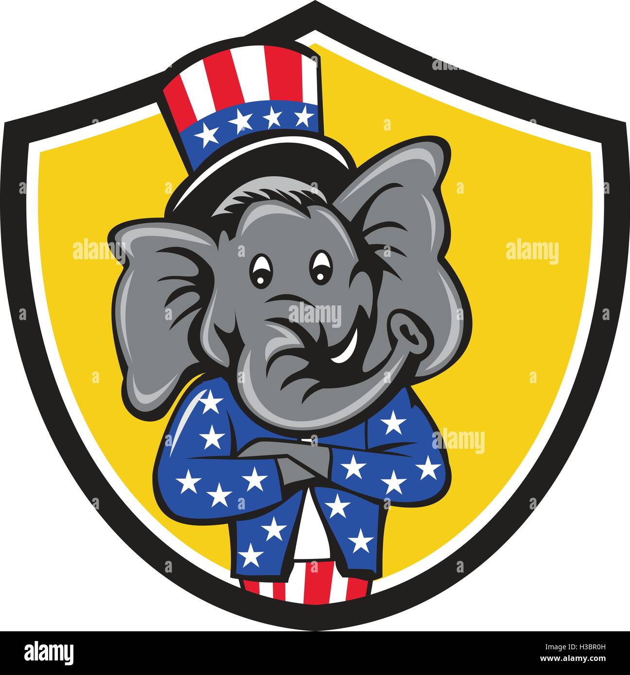 Illustration of an American Republican GOP elephant mascot arms crossed ...