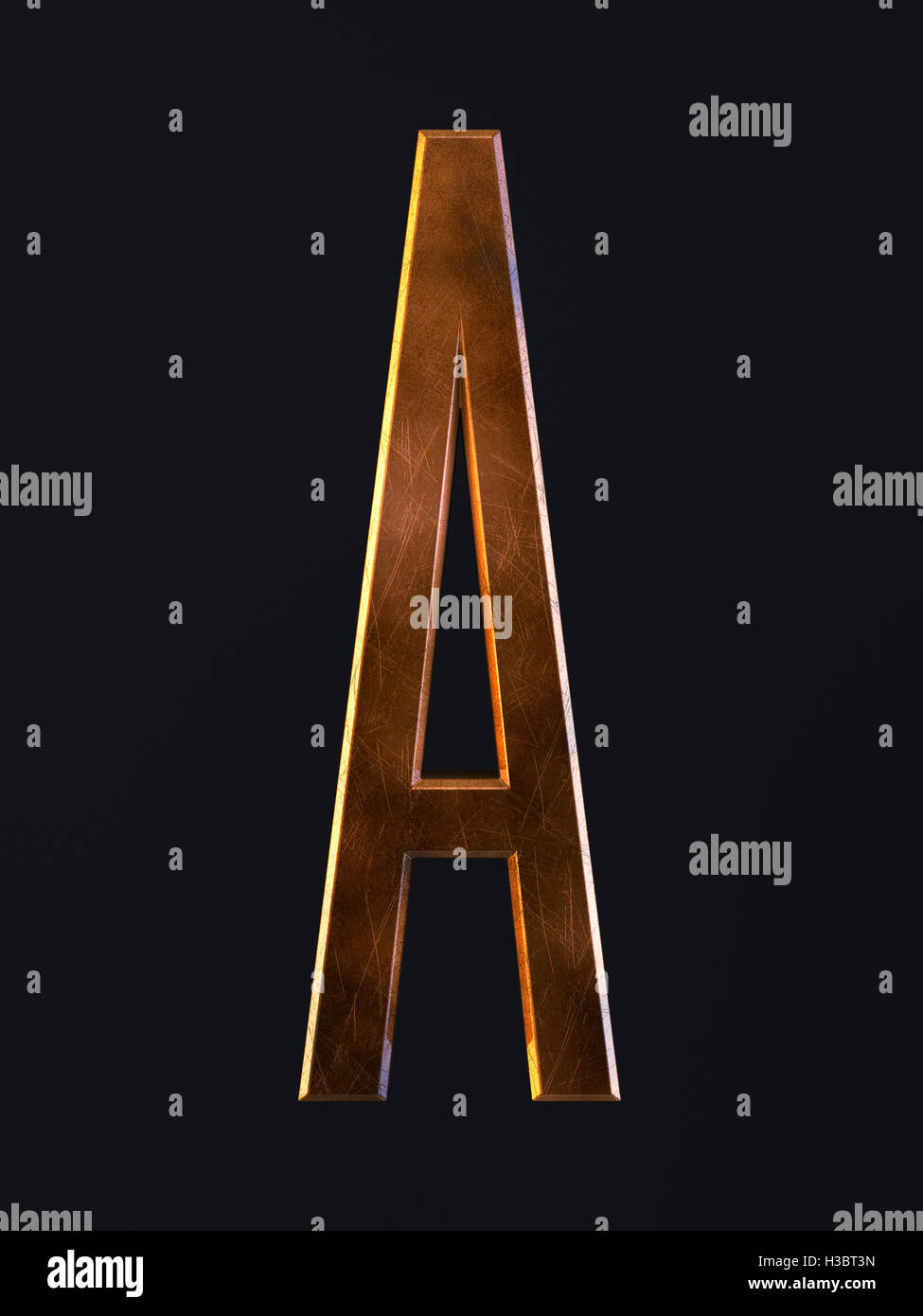 3d render of golden metal dirty rust scratch alphabet letter symbol - A ...