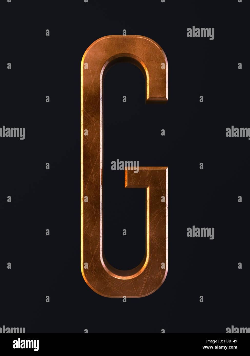 3d render of golden metal dirty rust scratch alphabet letter symbol - G ...