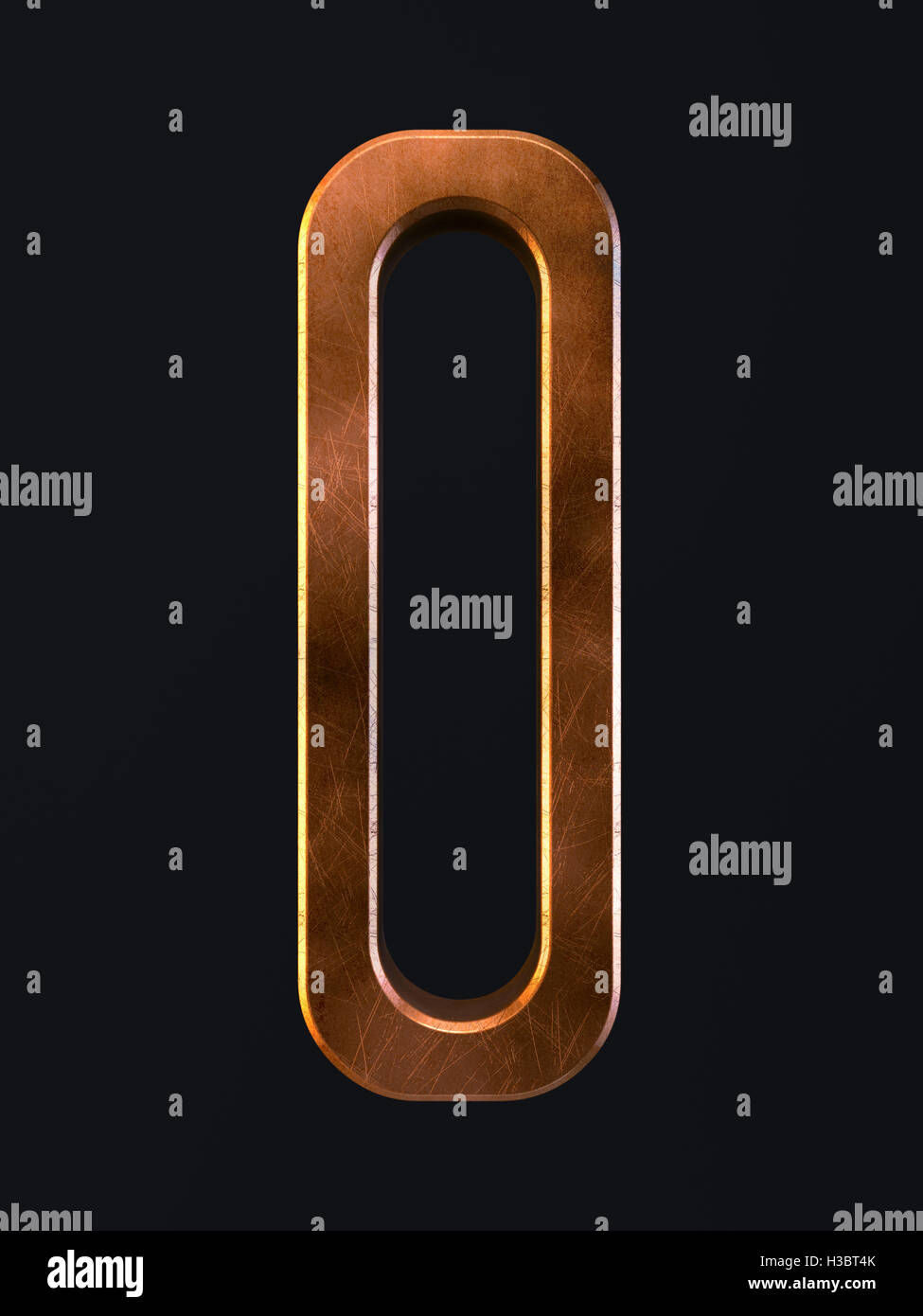 3d render of golden metal dirty rust scratch alphabet letter symbol - O ...