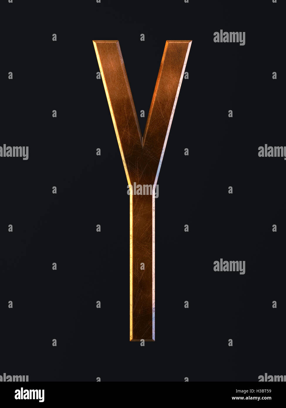 3d render of golden metal dirty rust scratch alphabet letter symbol - Y ...