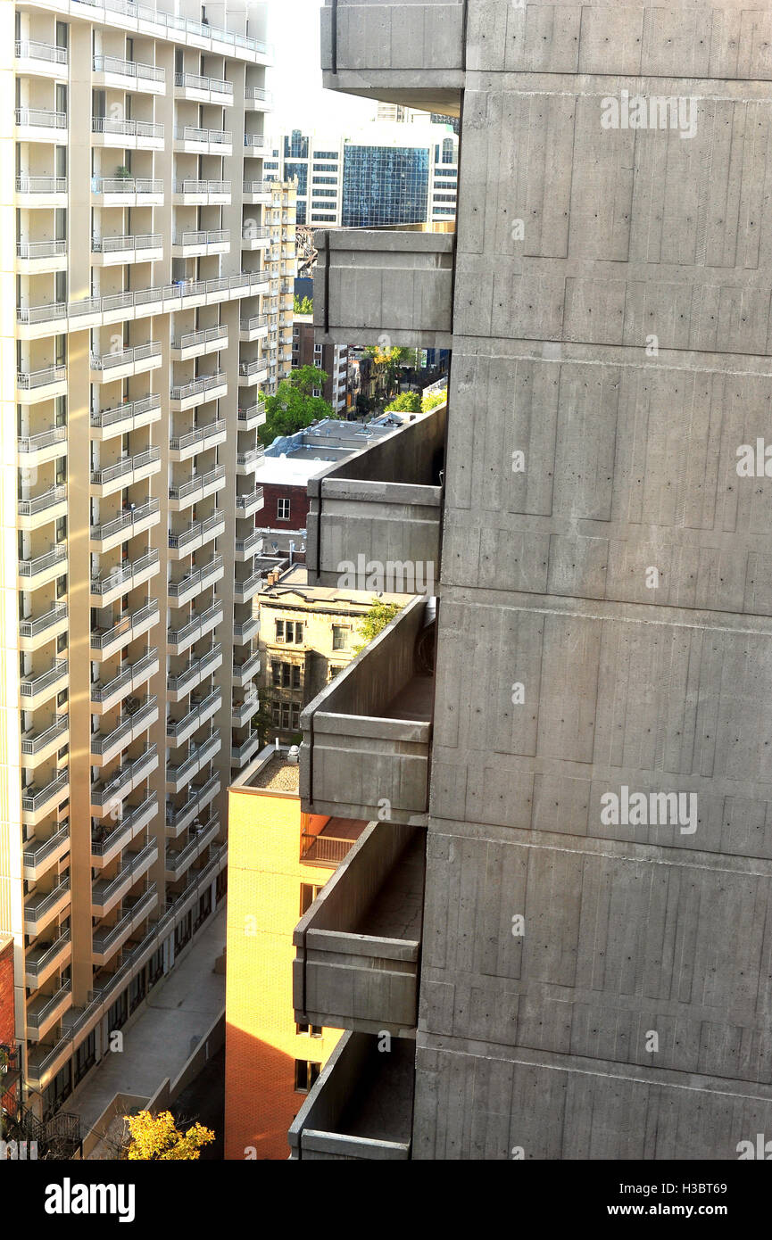 Concrete balconies on a high rise apartment building in Montreal ...