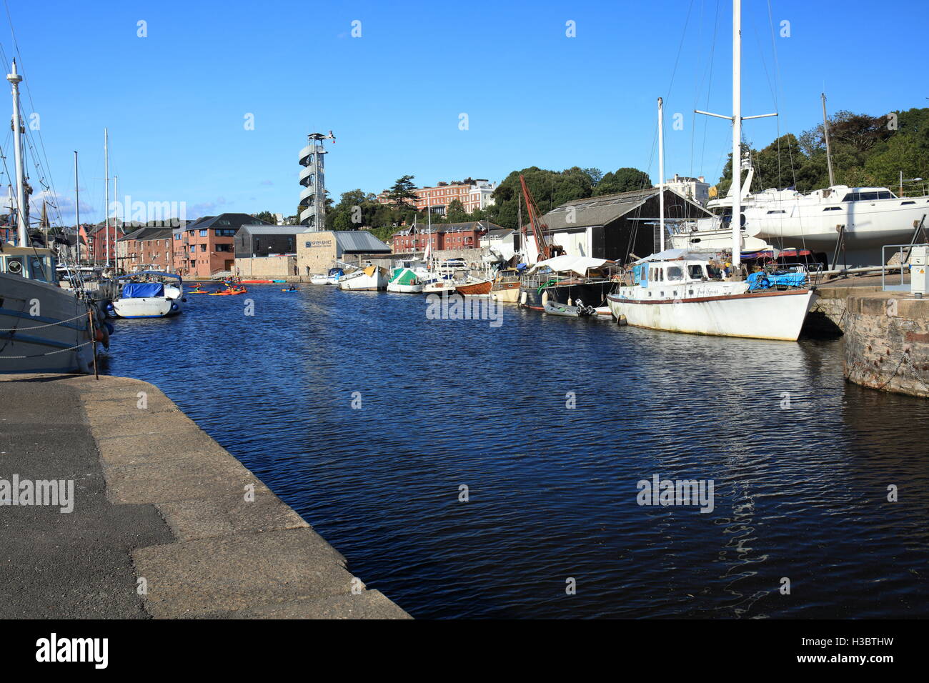 Exeter quay, flood prevention channel, Devon, England,UK Stock Photo ...