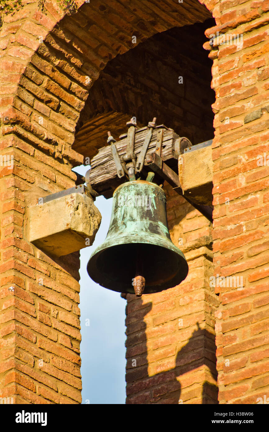 brick tower with bells ringing to tell the time Stock Photo - Alamy