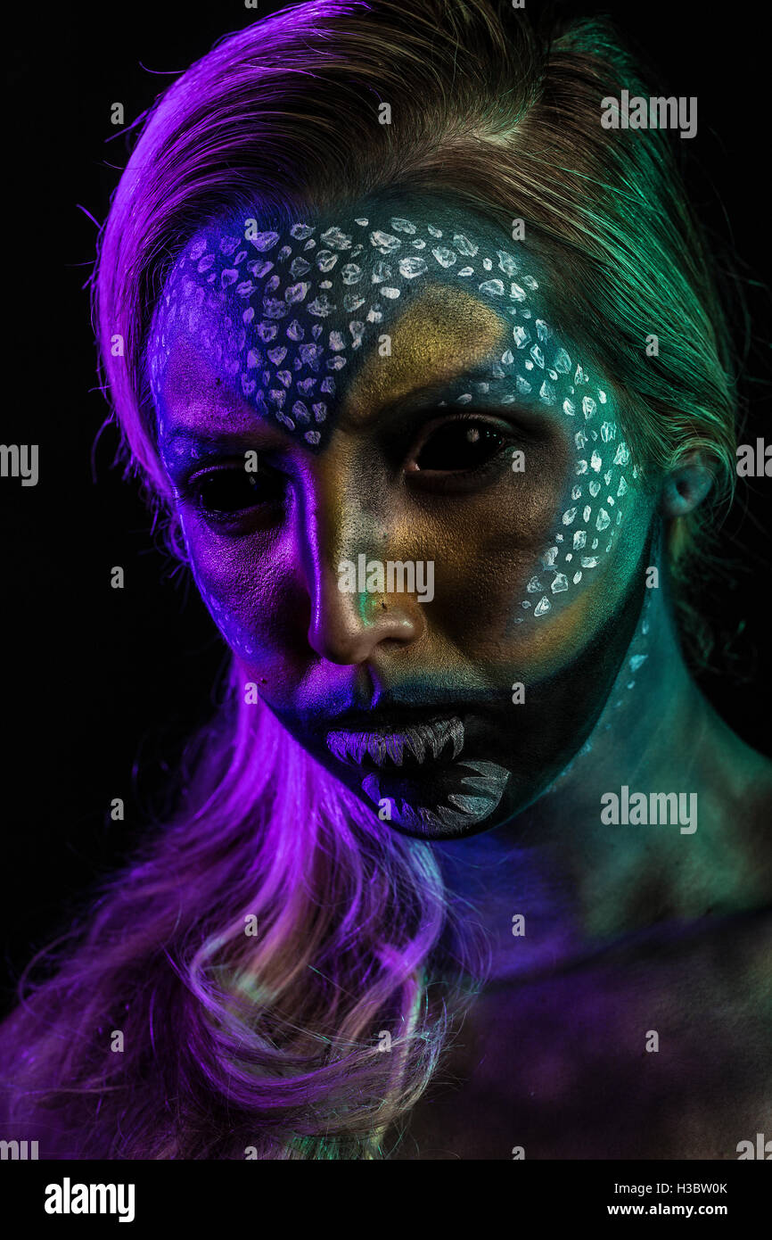 Female alien horror creature, special effects creative make up lighting ...