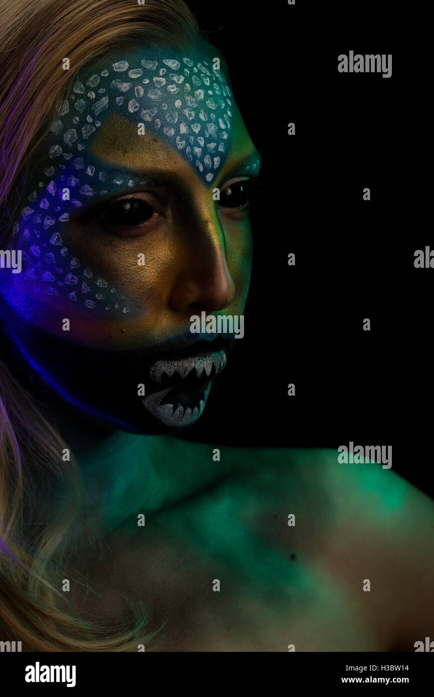 Female alien horror creature, special effects creative make up lighting ...