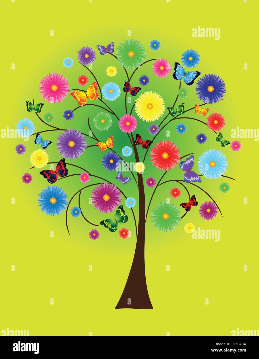 flower tree with colored butterflies Stock Vector Image & Art - Alamy