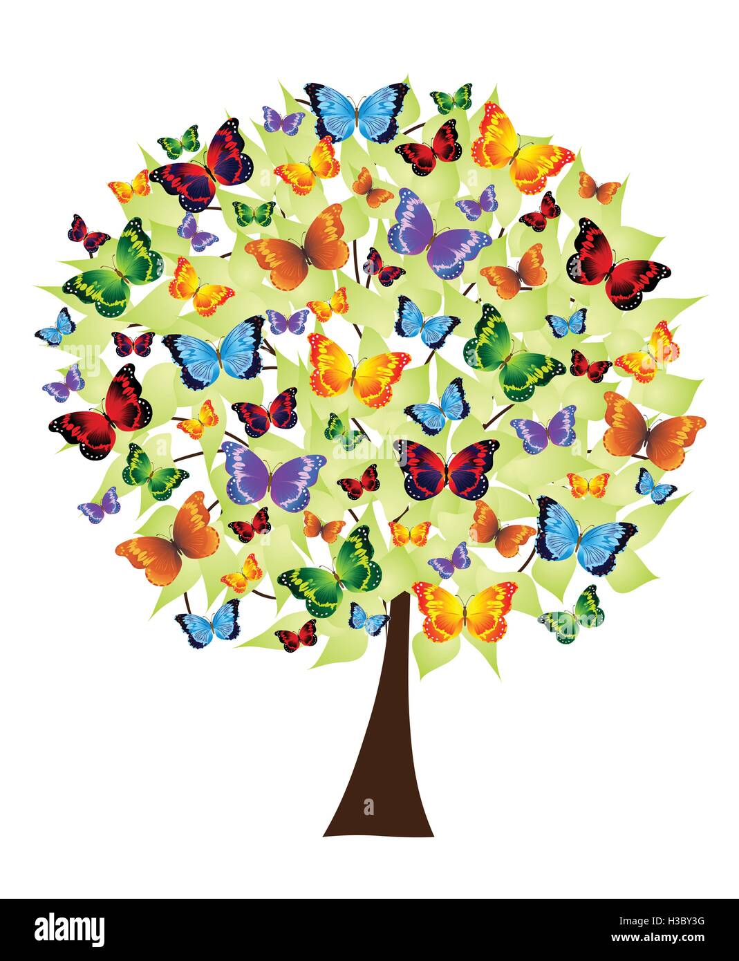 flower tree with colored butterflies Stock Vector Image & Art - Alamy