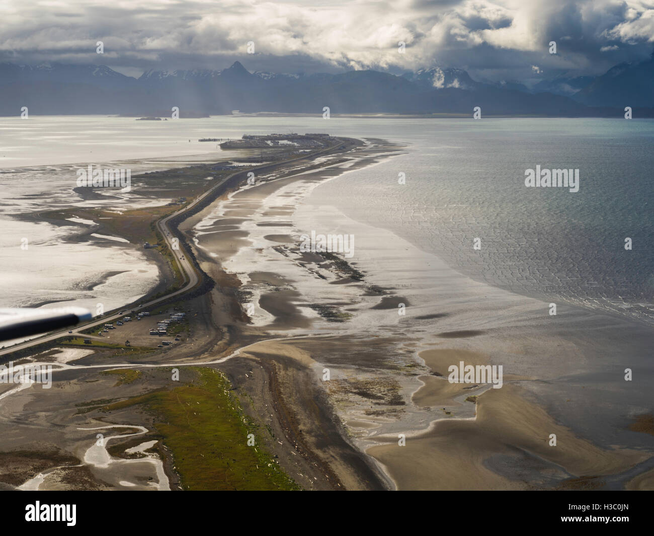 Aerial view of Homer Spit on an overcast morning; Homer, Alaska Stock ...