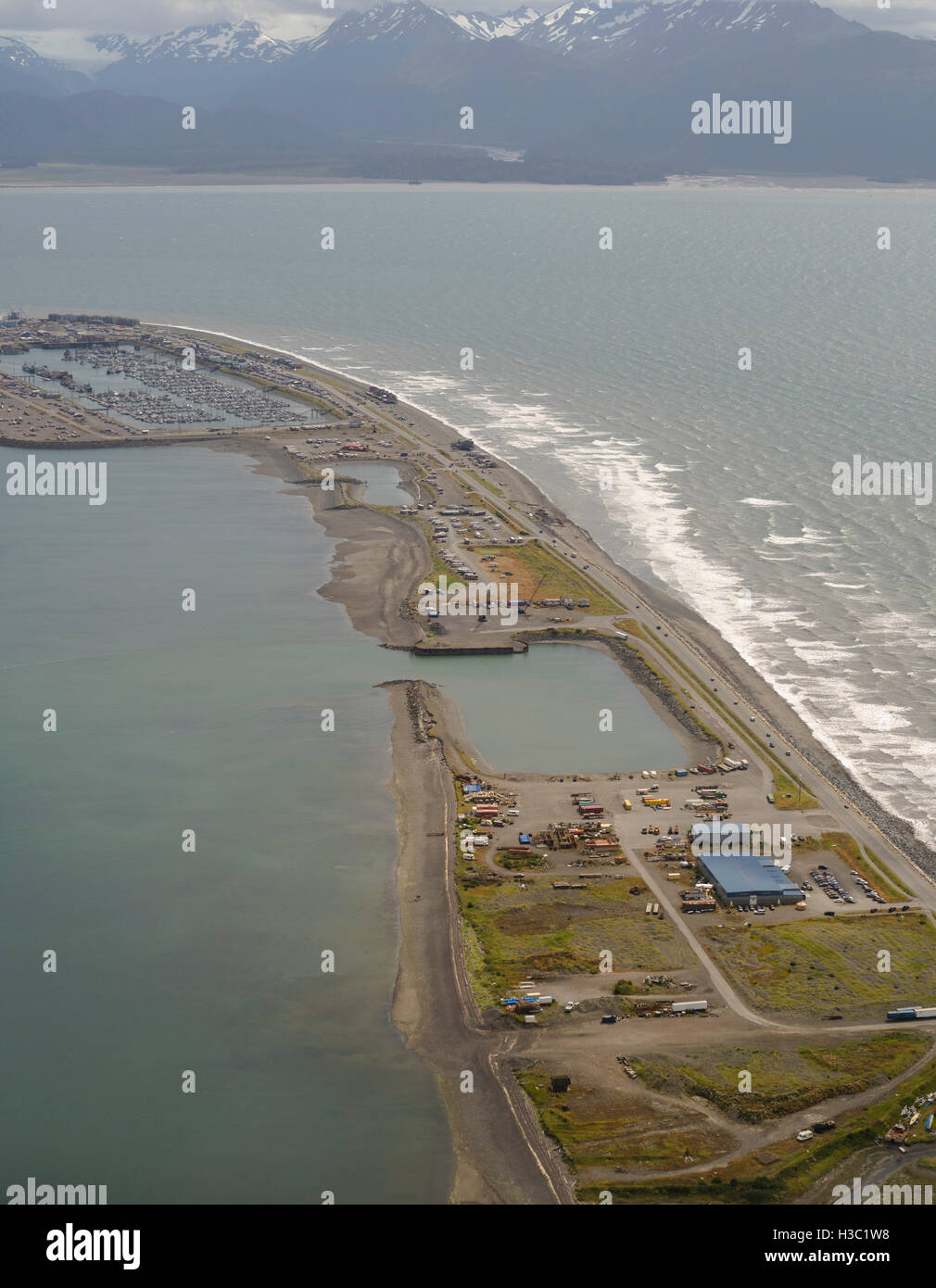 Aerial view of Homer Spit on an overcast morning; Homer, Alaska Stock ...
