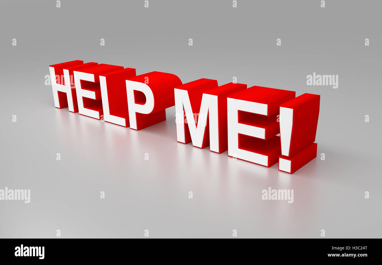 Rendered 3D text help me with reflection Stock Photo - Alamy