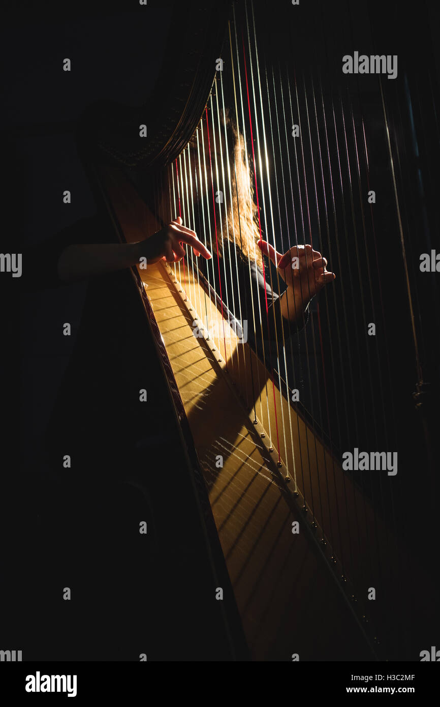 Woman playing a harp in music school Stock Photo - Alamy