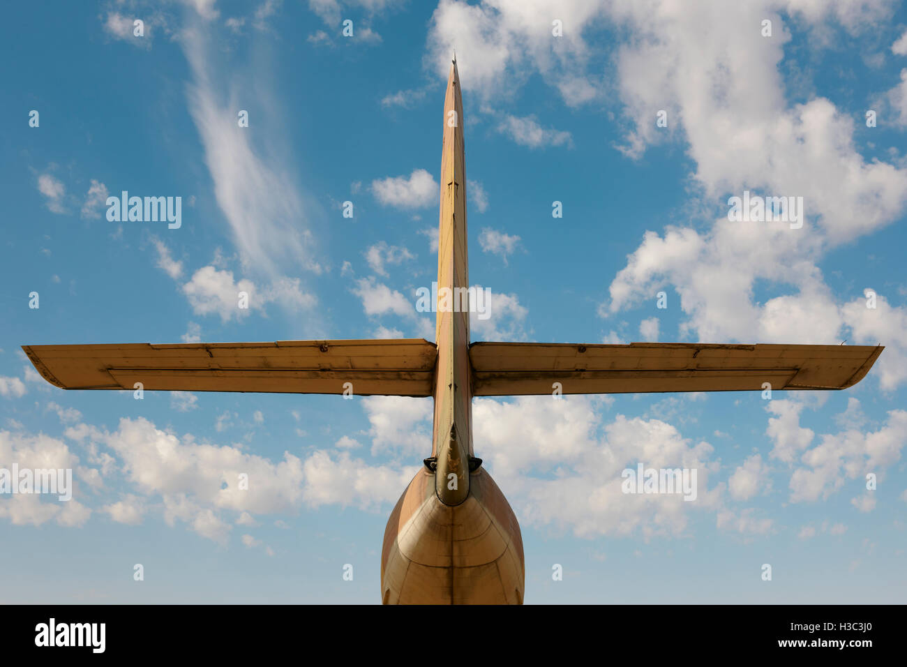 Aircraft tail rear view with blue sky background. Horizontal Stock ...
