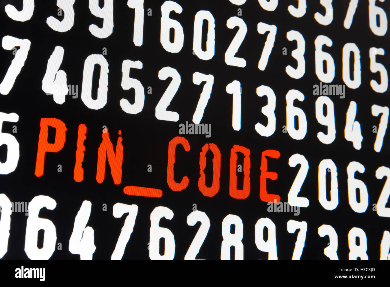 Computer screen with pin code text on black background. Horizontal ...